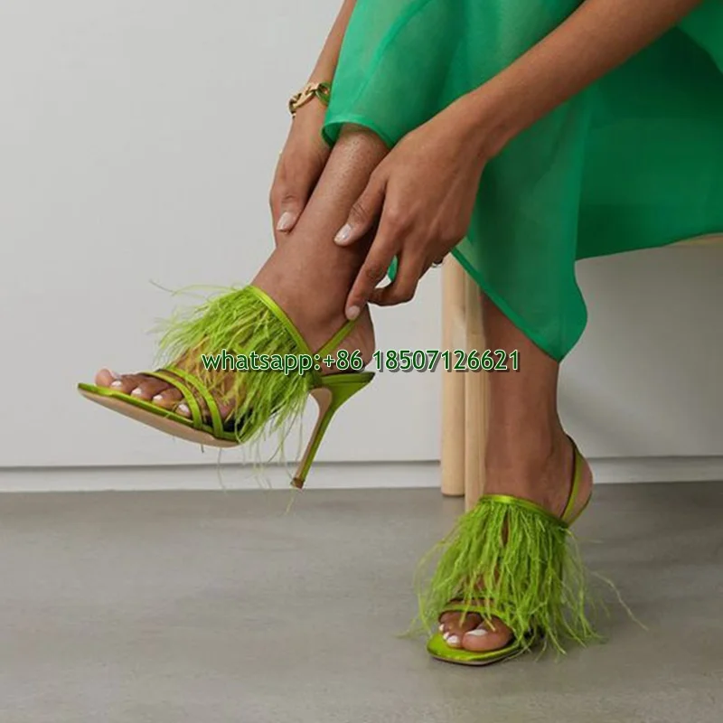 Green-Satin-Tassel-Open-Toe-Back-Strap-Stiletto-Sandals-Large-Size-One ...