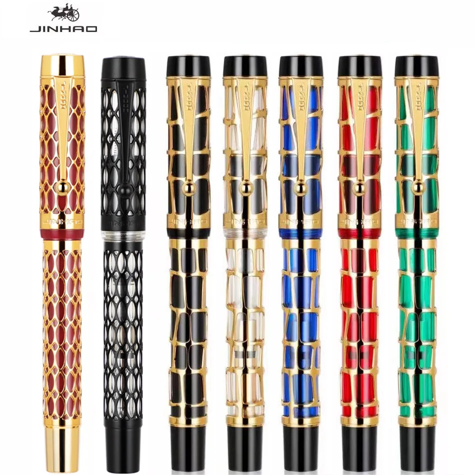 Jinhao Century 100 Fountain Pen Real Gold Electroplating Hollow Out Ink Pens Smoothly Writing F ...