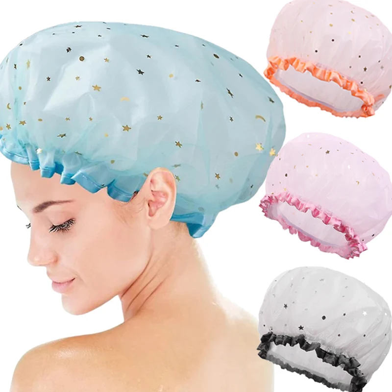 Thickend-Shower-Caps-Cute-Star-Pattern-Bathing-Elastic-Hats-Double ...