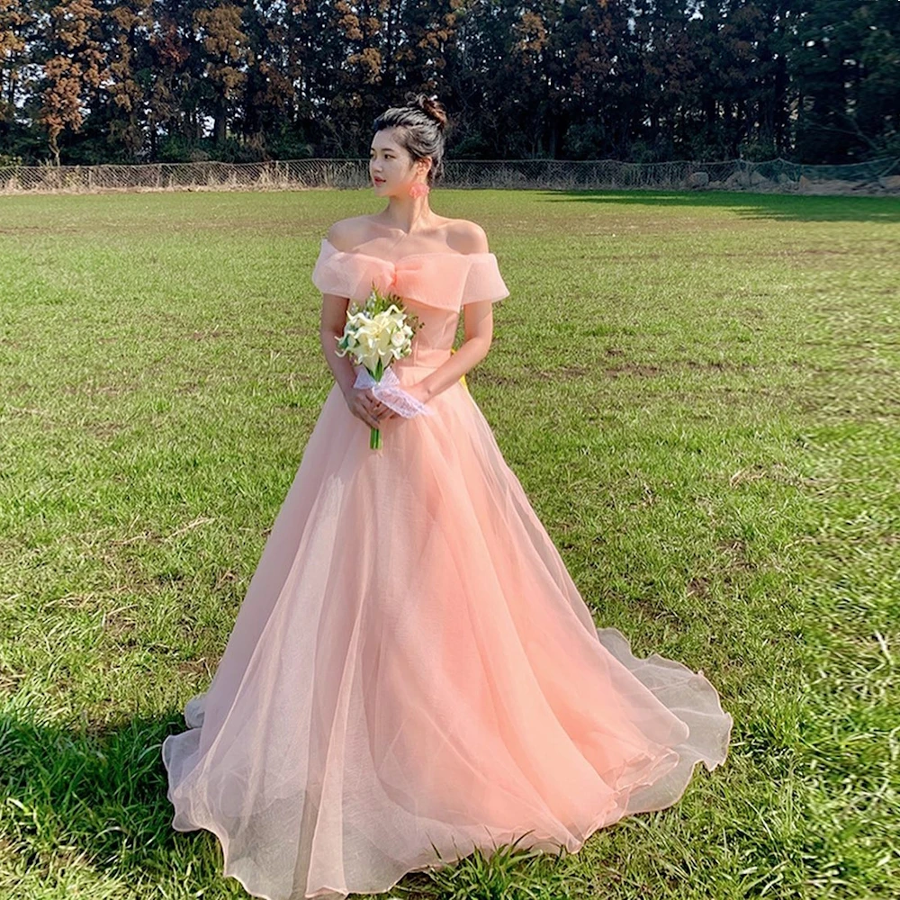 ROSELLA-Fairy-Pink-Organza-A-Line-Prom-Dresses-Korea-Lady-Bow-Neck-Puff ...