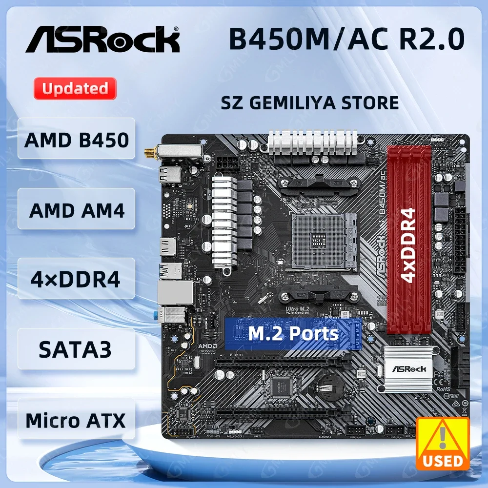 ASRock B450M Motherboard B450M/ac R2.0 Motherboard Socket AM4 Ryzen 5 ...