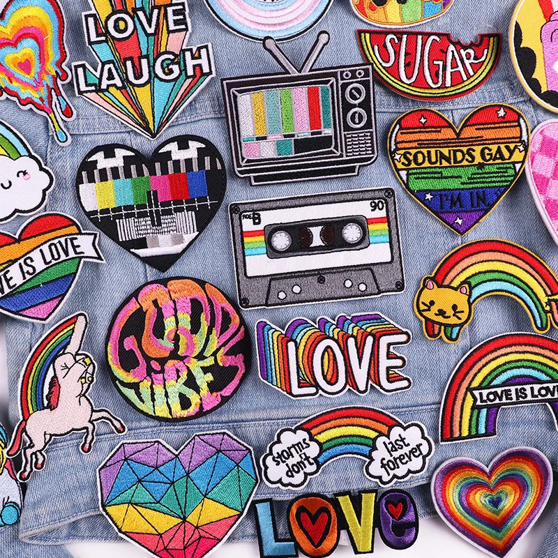 Cartoon-TV-Tape-Patch-Rainbow-LGBT-Love-Heart-Embroidered-Patches-For ...