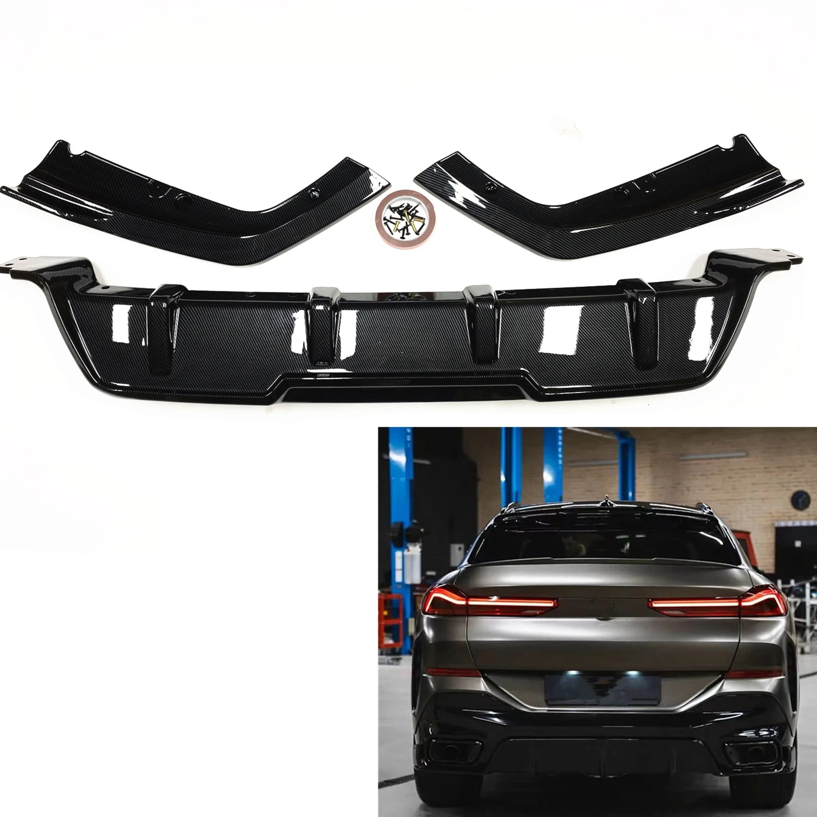 For-BMW-X6-G06-2019-2020-2021-2022-2023-Rear-Bumper-Diffuser-Lip-ABS ...