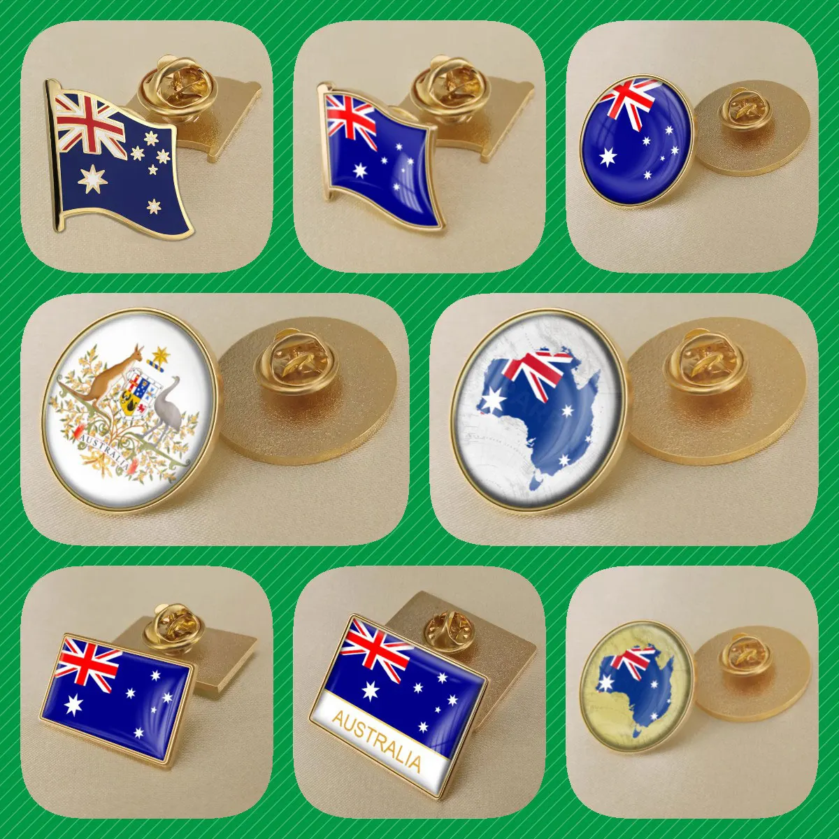 Australia-Australian-Map-Flag-National-Emblem-National-Flower-Brooch ...