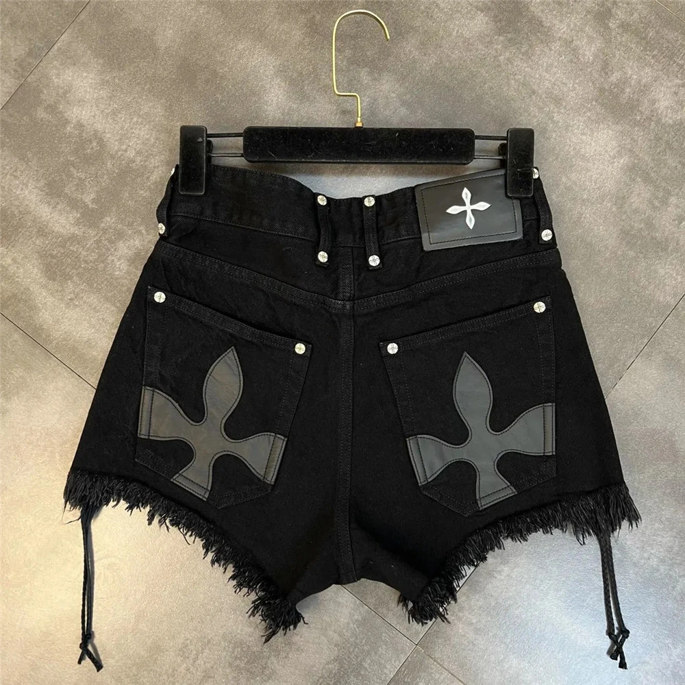 Summer Bandage Tassel Trend Jeans Female Black Personality Raw Fringe ...