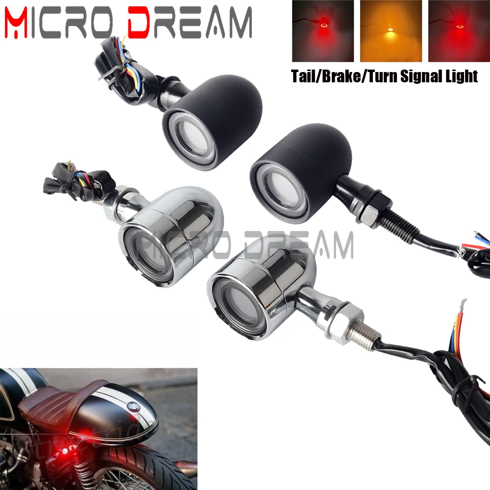 Motorcycle-Black-Chrome-Front-Rear-LED-Bullet-Turn-Signals-Light-For ...