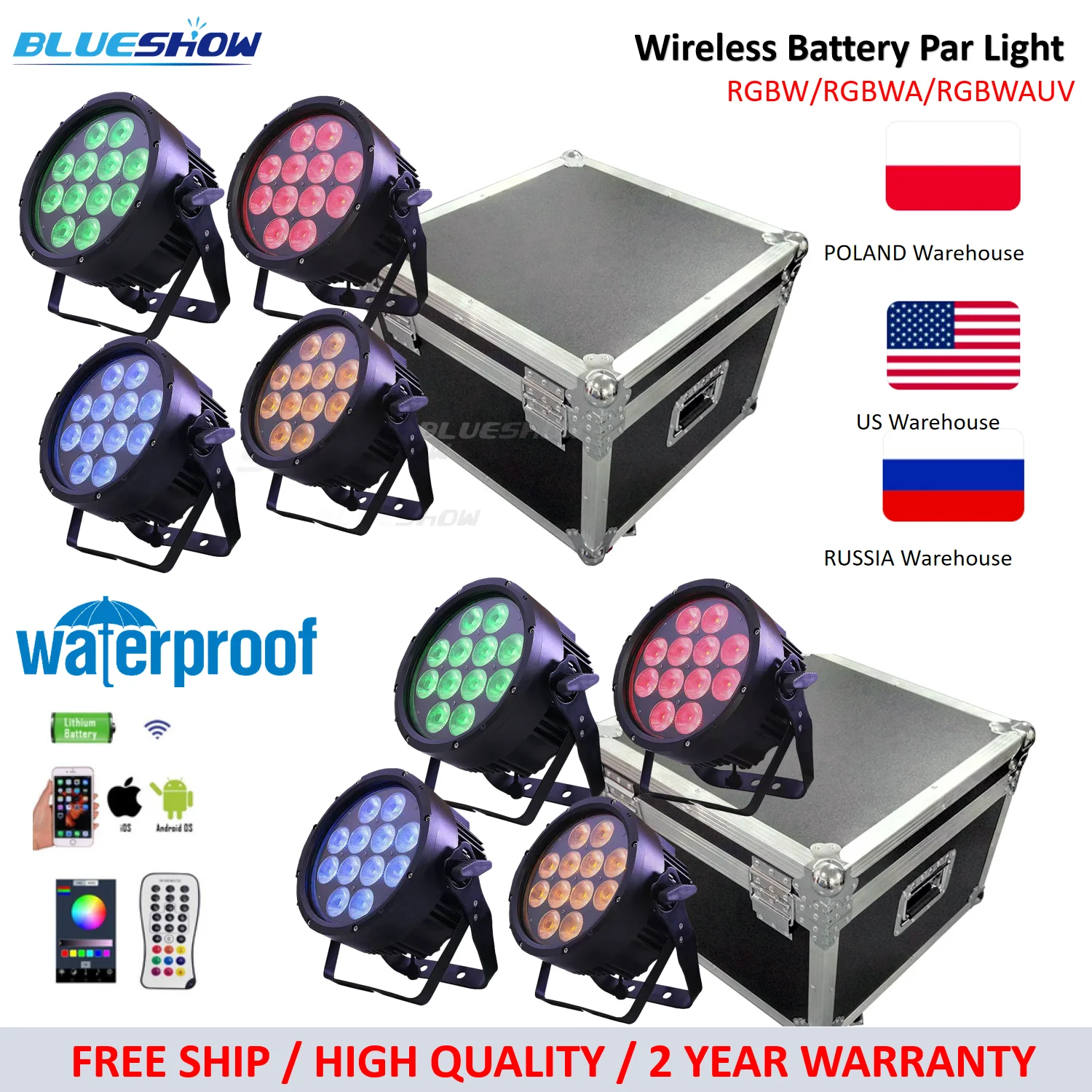 0 TAX LED RGBWA+UV 6in1 Wireless Battery Par Light Waterproof IP66 Par ...