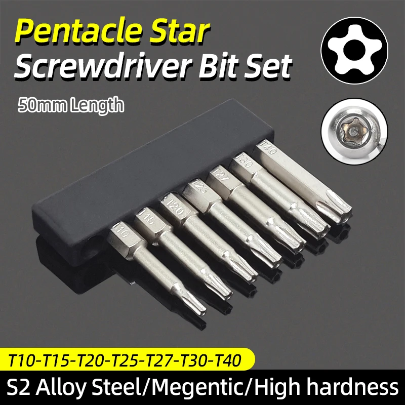 Pentacle-Star-Screwdriver-Bits-Set-1-4-Hex-Shank-Five-Point-Torx-Screw ...