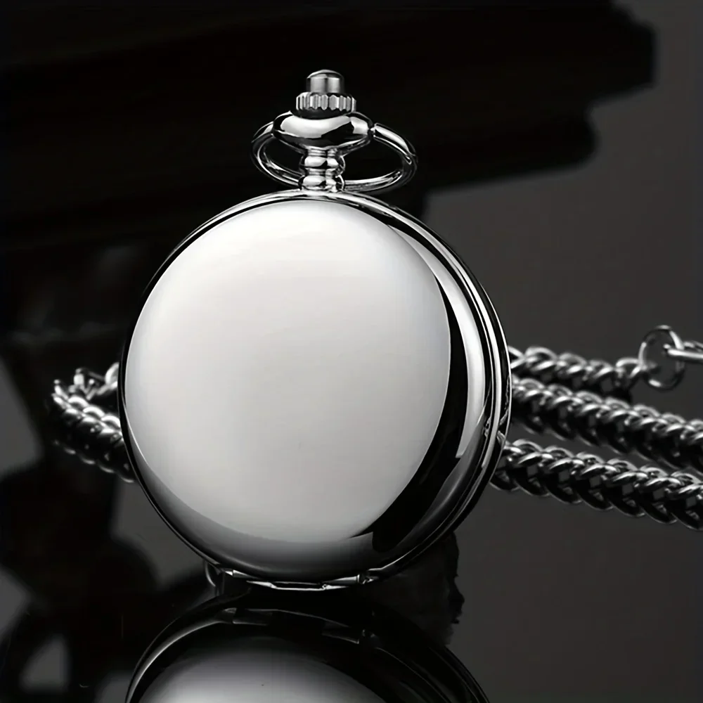 Smooth Steel Quartz Pocket Watch, Vintage Roman Number Dial Watch ...