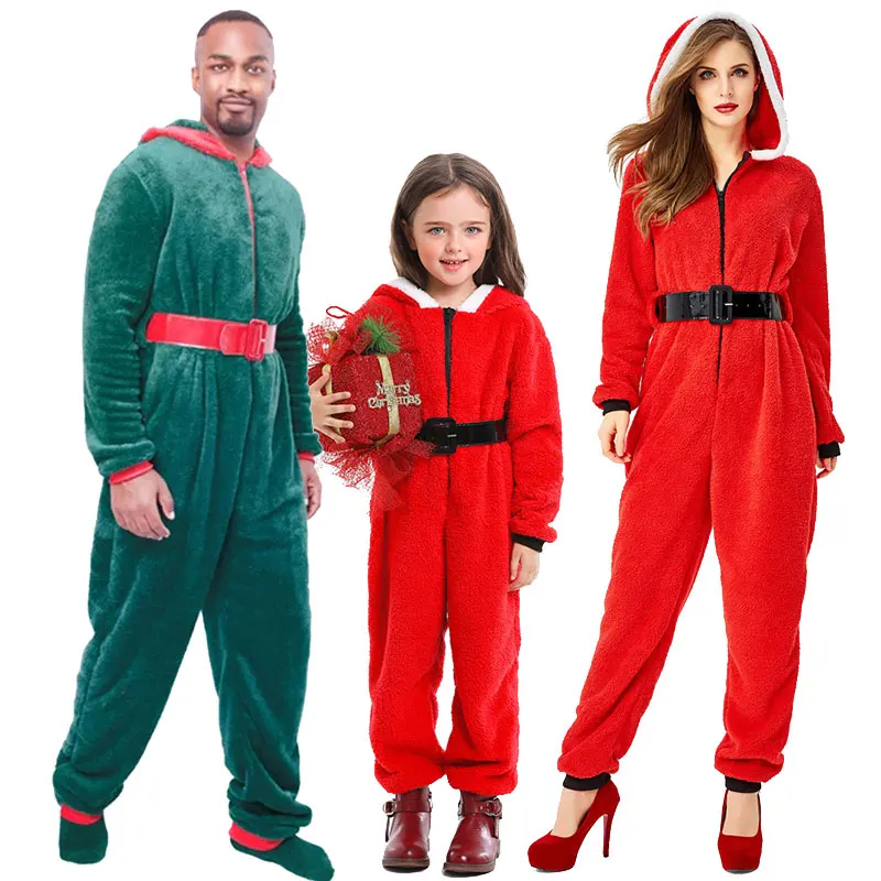 Parent-Child-Carnival-Christmas-Santa-Claus-Costume-Green-Red-Hooded ...