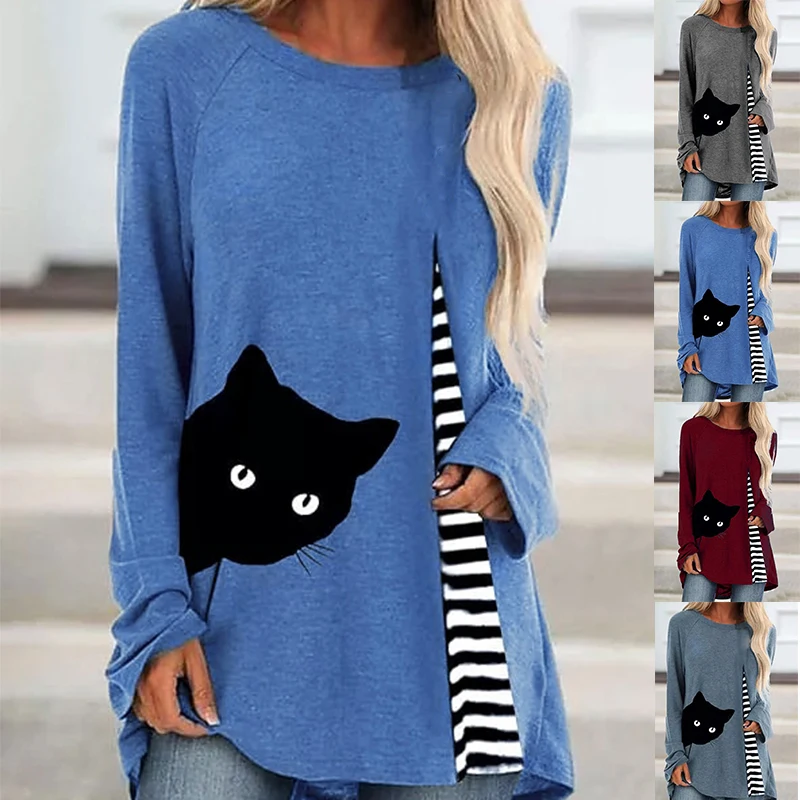 Women Shirts Cats | Shirts Women Tops Cat Print | Cat Long Sleeve Shirt ...