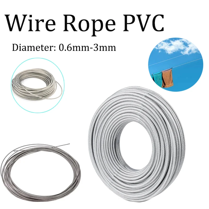 5/10M 304 Stainlesss Steel Wire Rope plastic-coated for Fishing Lifting ...