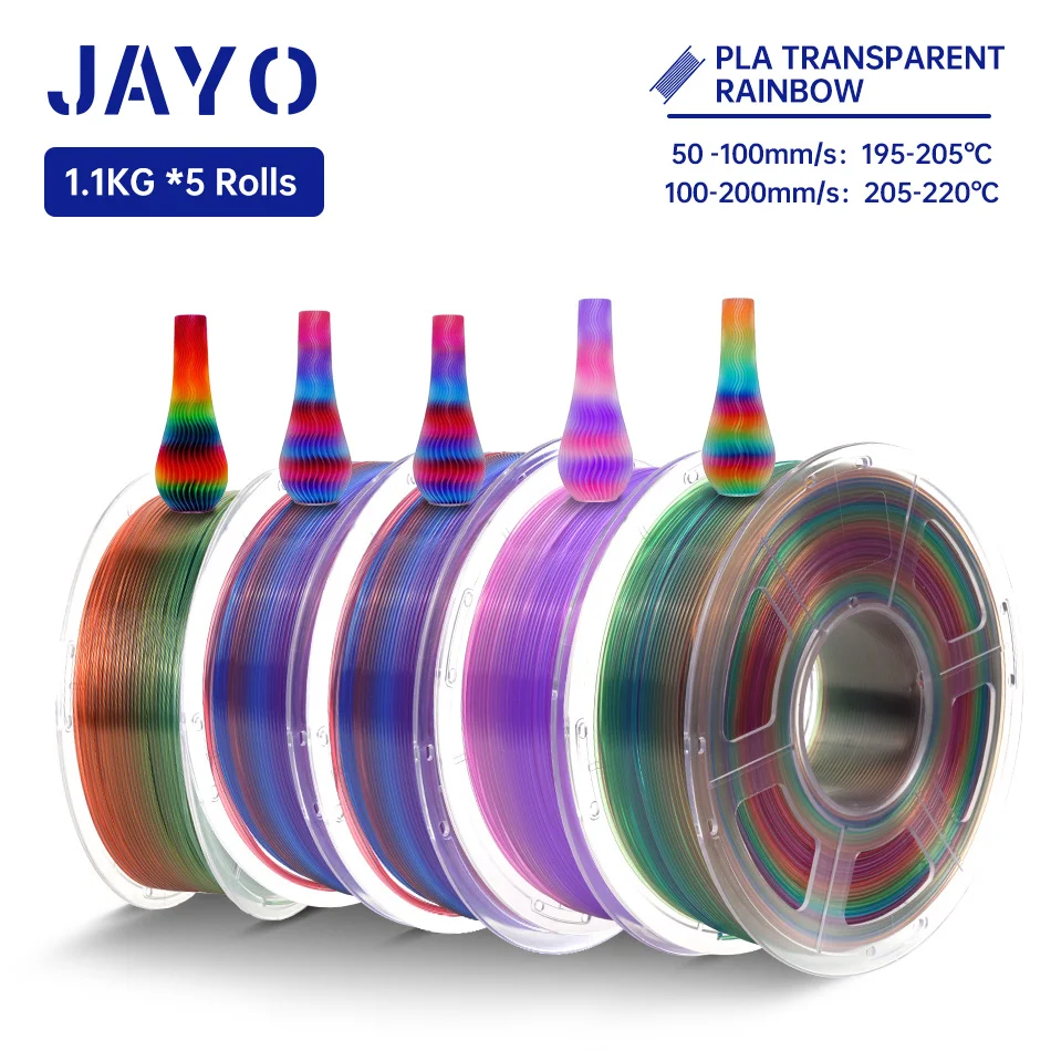 JAYO PLA Rainbow Filament 1.75mm 5 Rolls PLA Transparent/ Silk PLA ...
