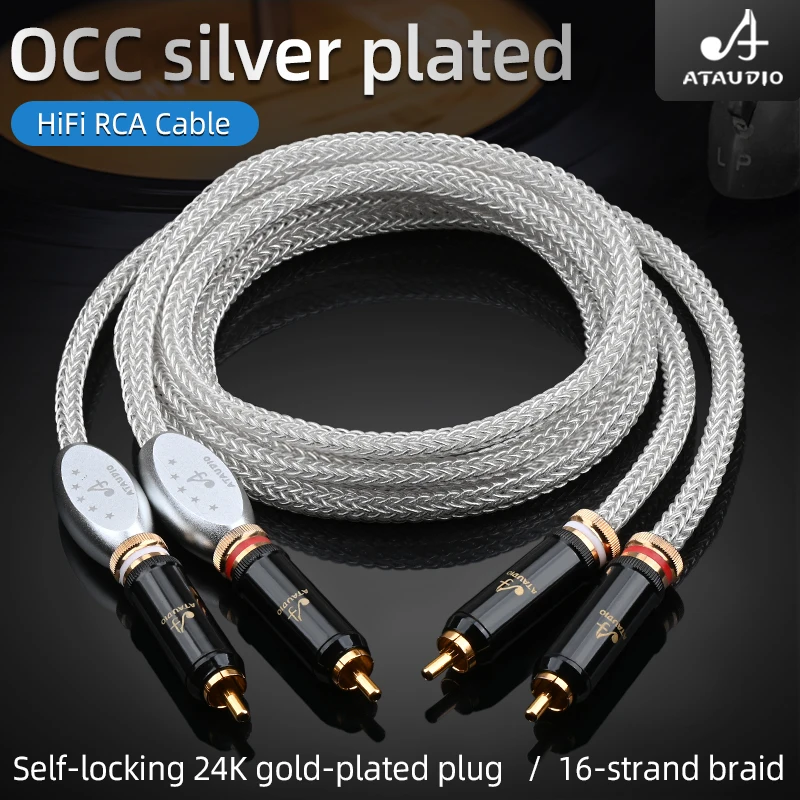 Hifi 2RCA Audio Cable Hi End OCC Silver plated RCA Male to Male Addio ...