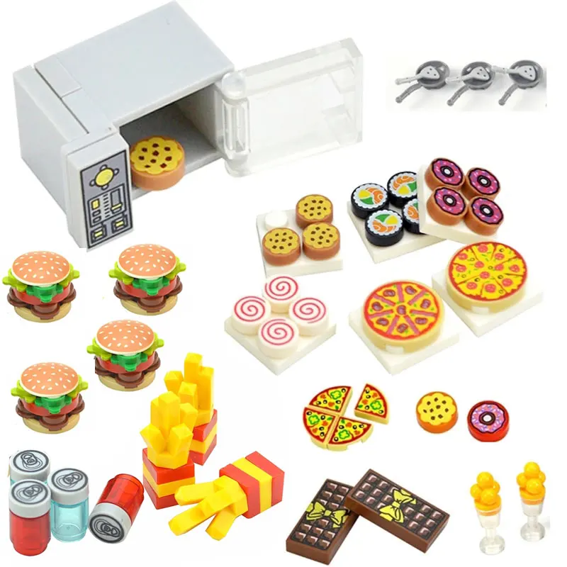 City Food Building Blocks Kitchen Accessories Hamburger Pizza Fries ...