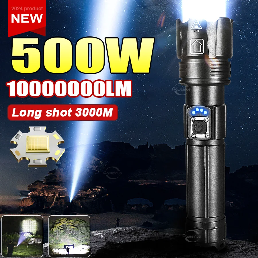 1000000LM-Most-Powerful-500W-Led-Flashlight-USB-Rechargeable-Ultra ...