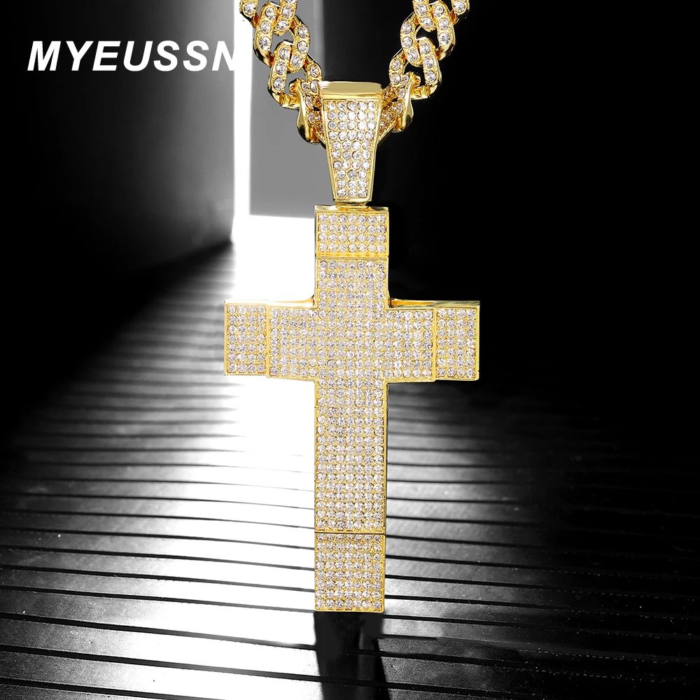 Hip Hop Big Cross Pendant Necklace Men 13mm Iced Out Cuban Chain Punk ...