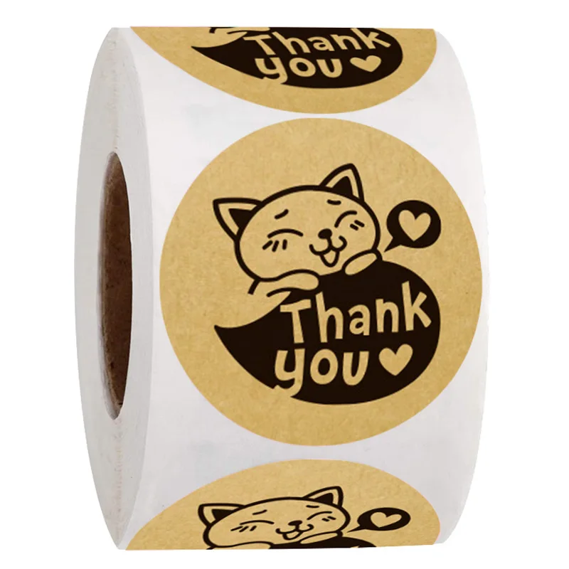 100-500pcs Kawaii Cat Stickers Round Thank you stickers for Gift Baking ...