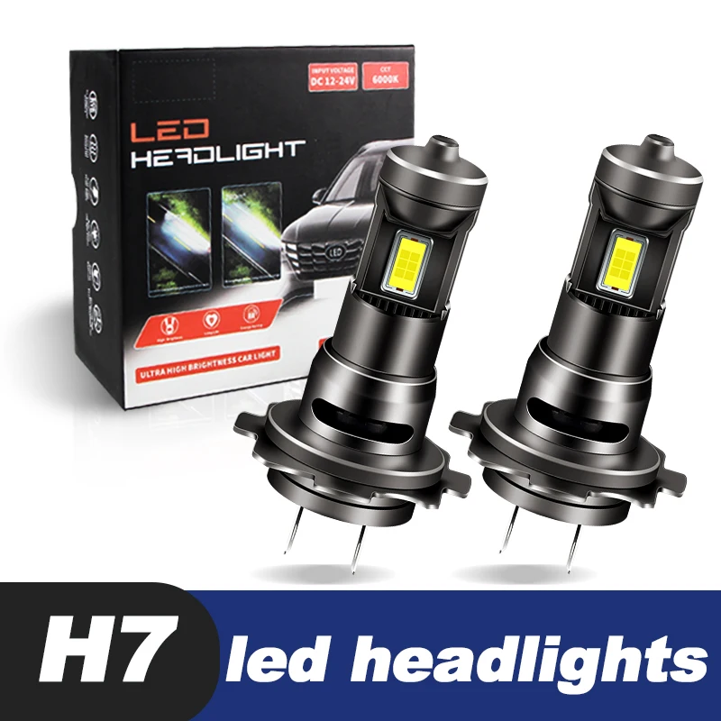 2Pcs-H7-LED-Headlight-Bulbs-Mini-Size-Silent-fan-Wireless-for-Car ...