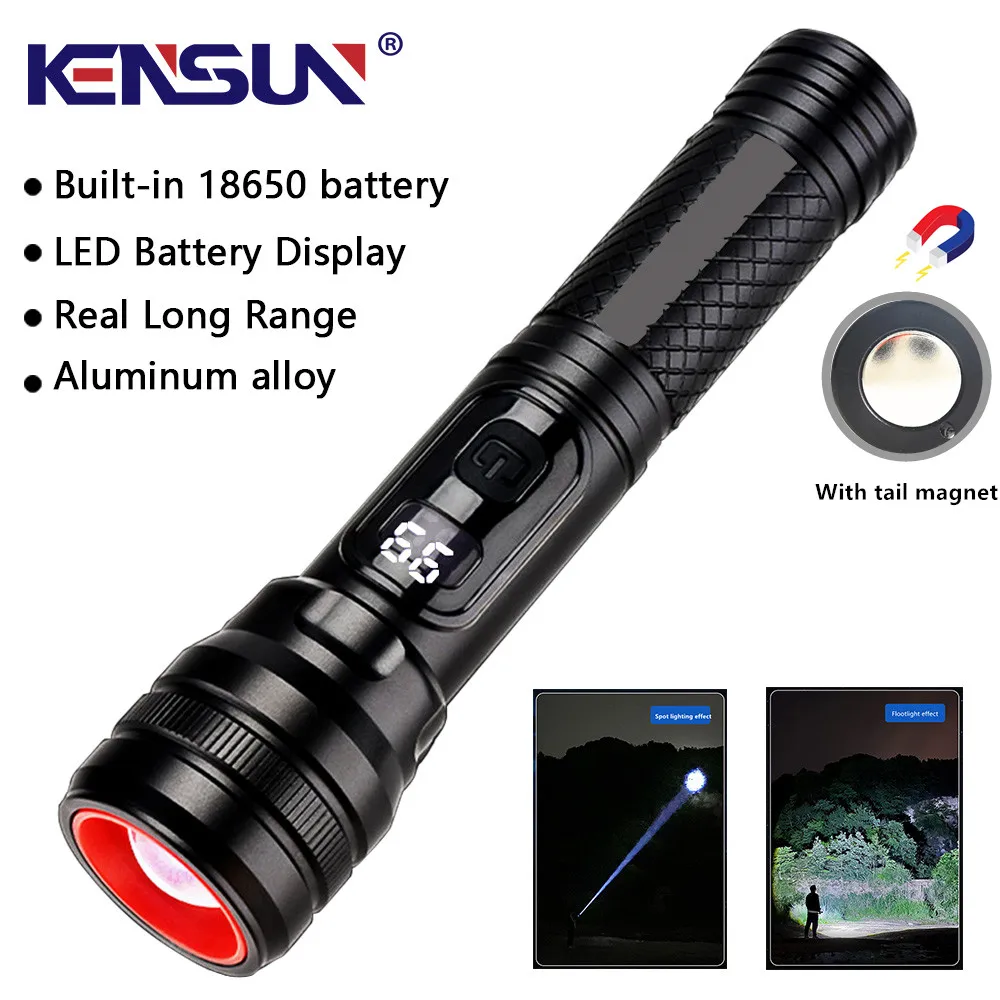 High-Power-Spotlight-Long-Range-LED-Flashlight-Built-in-18650-Battery ...