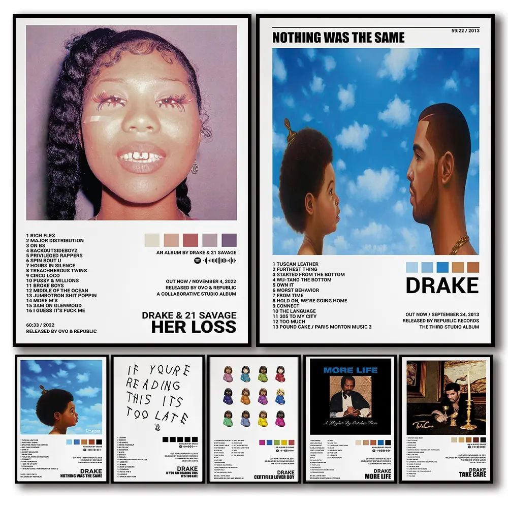 New-Drake-Music-Album-Her-Loss-Poster-Rapper-Hip-Hop-Aesthetic-Canvas ...