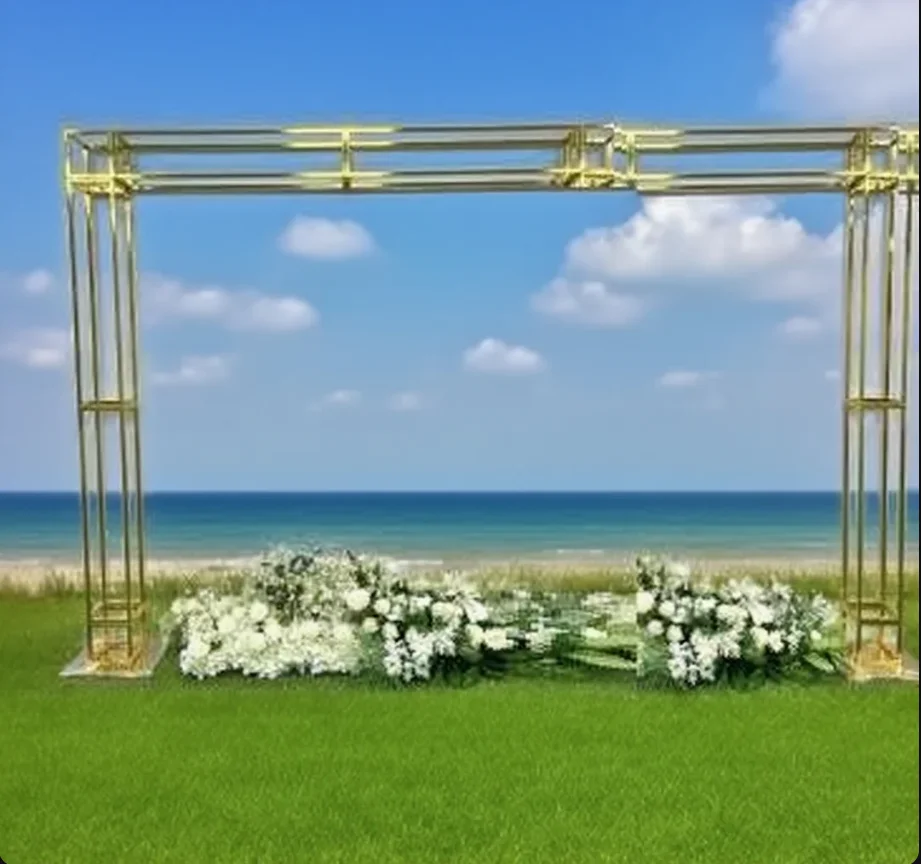 1 shiny gold-plated iron frame square screen, wedding background frame ...