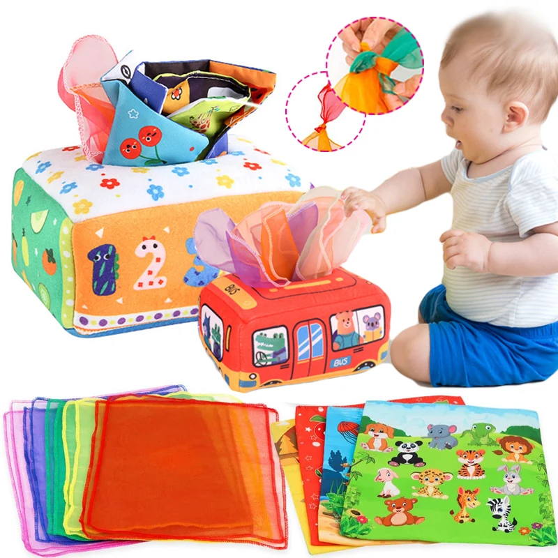 Baby Montessori Boxes Baby Toys Infant Pull Along Magic Tissue Box ...