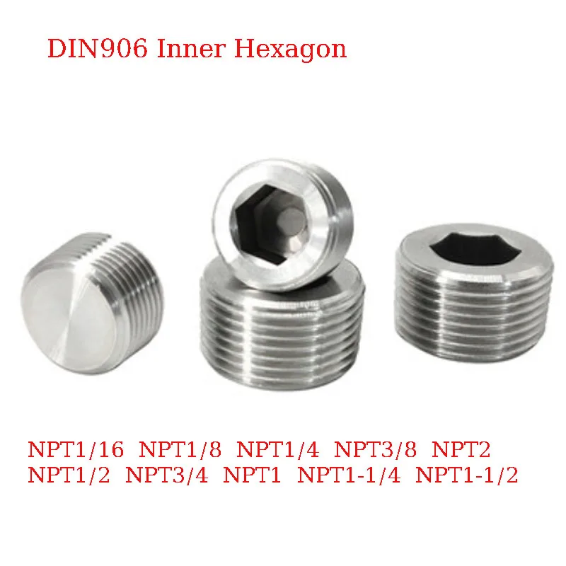 1PC-304-Stainless-Steel-DIN906-Inner-Hexagon-Socket-External-Screw-Plug-America-Conical-Pipe ...