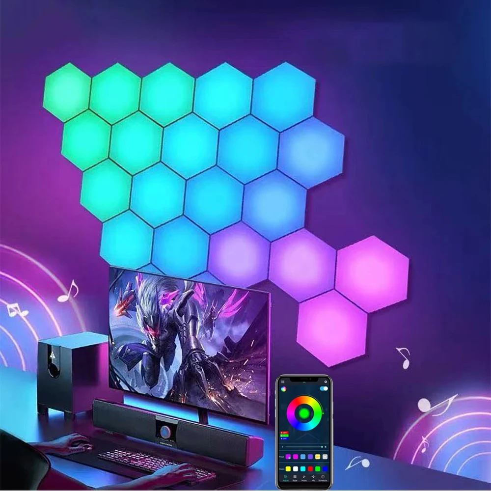 RGB-Intelligent-Hexagonal-Wall-Lamp-Color-changing-Night-Light-DYI ...
