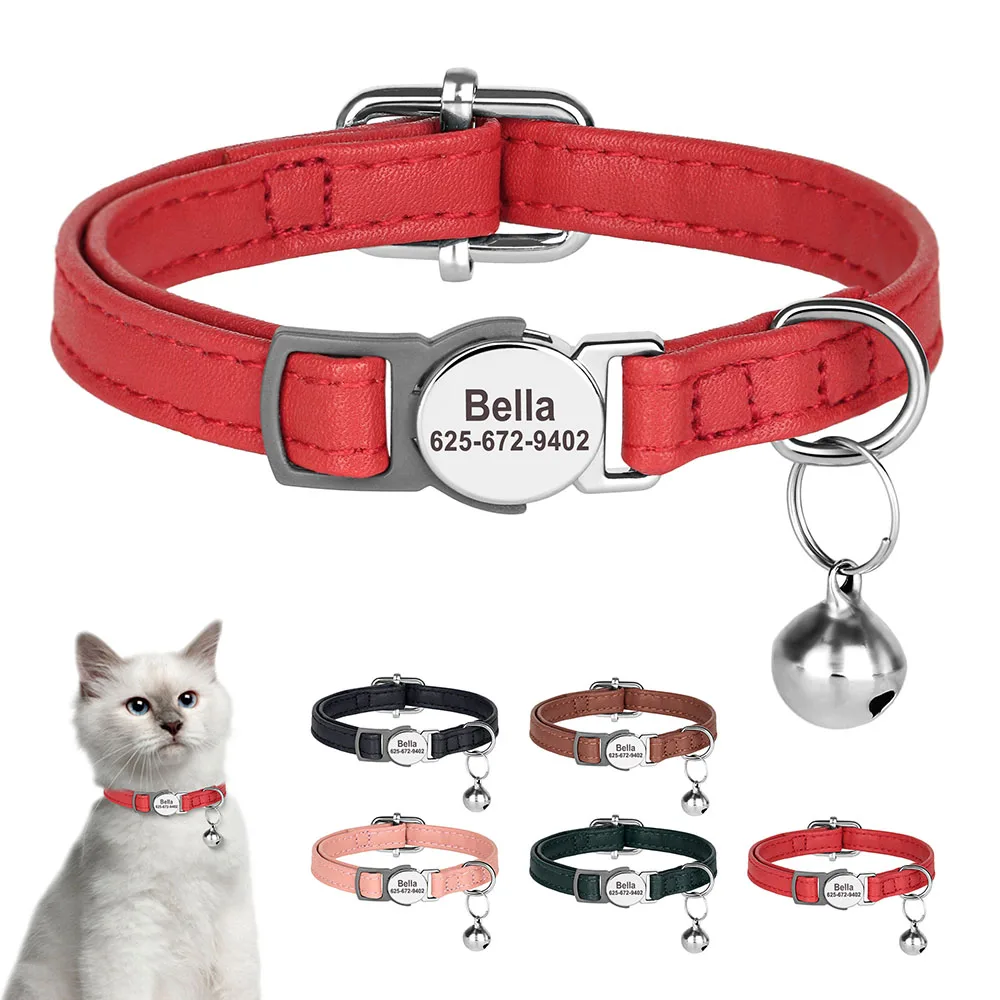 Personalized-Cat-Collar-PU-Leather-Custom-Kitten-Puppy-Collars-With ...