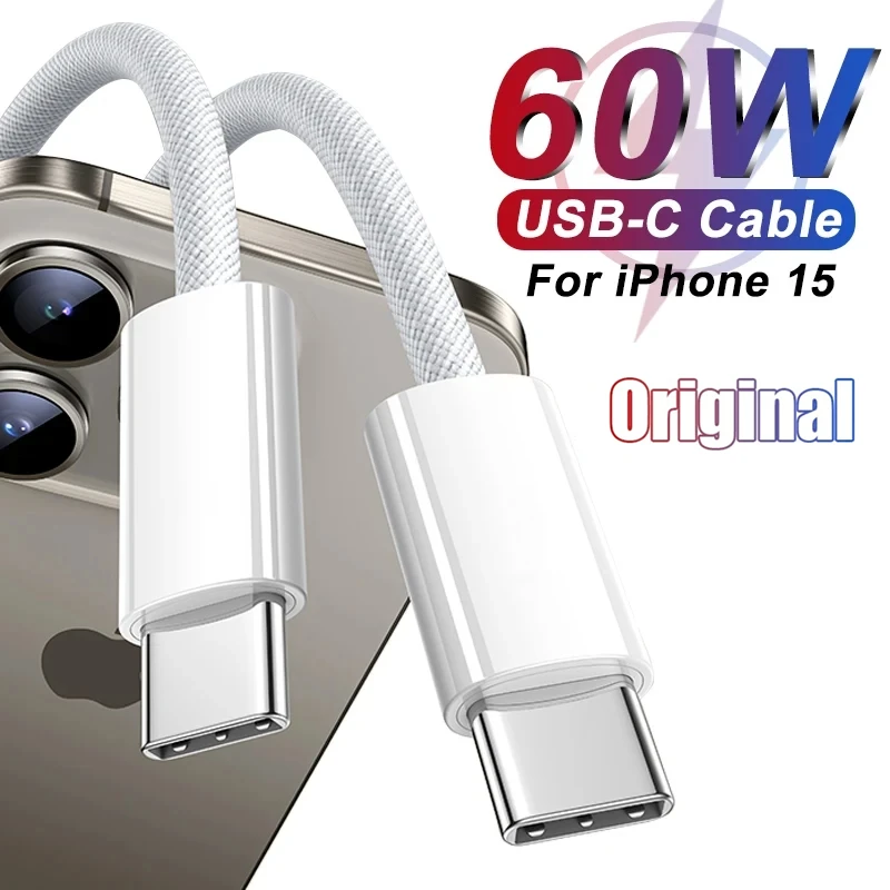 Original-60W-USB-C-to-USB-C-PD-Fast-Charging-Cable-For-iPhone-15-Pro ...