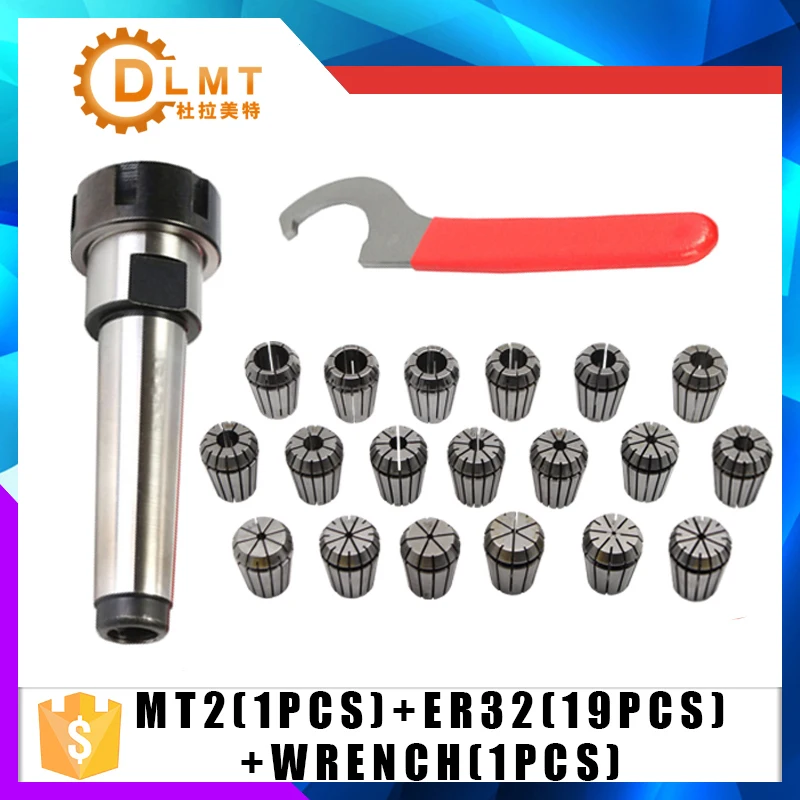 19PCS ER32 Collet Chuck and 1PCS MT2 ER32 Morse Holder+1PCS ER32 Wrench ...