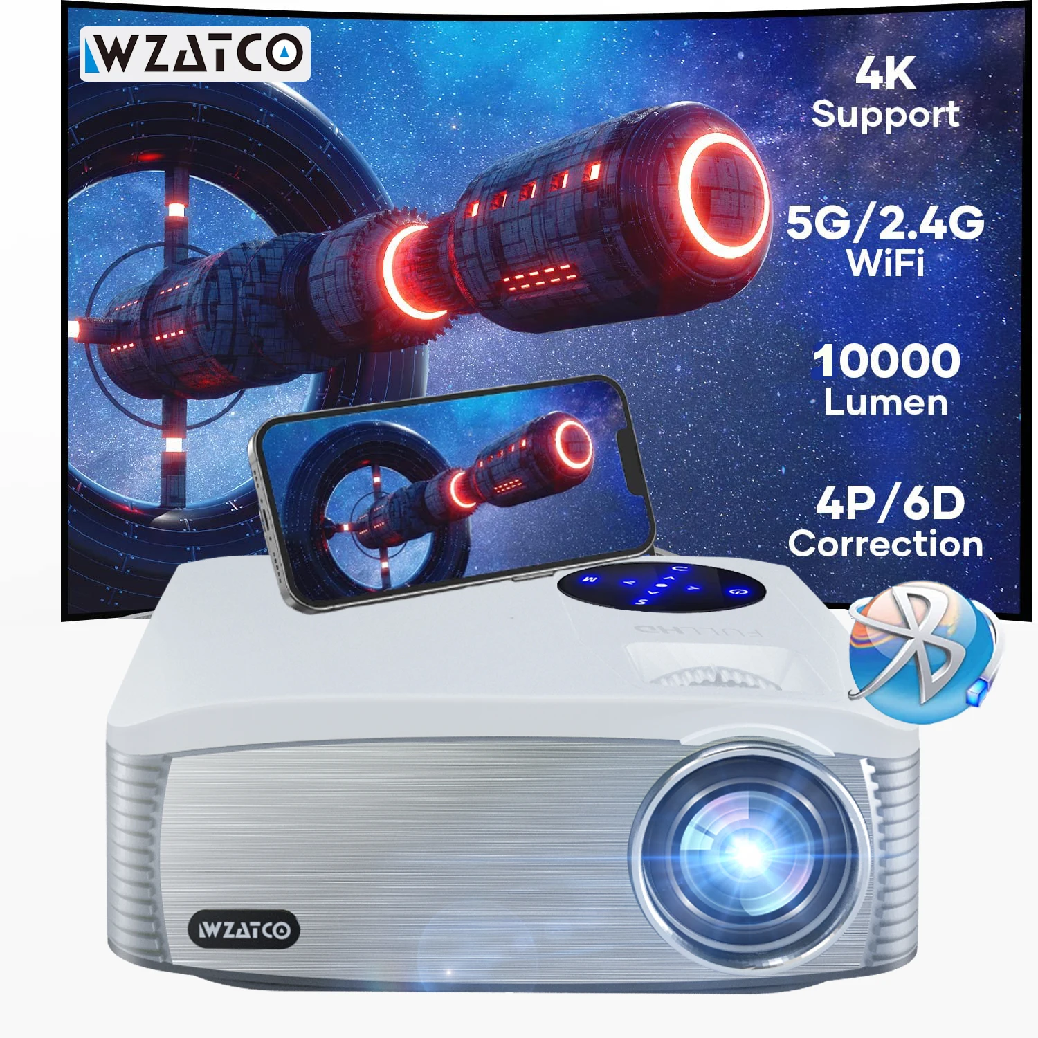 WZATCO C6A LED Projector Android WIFI 5G Full HD 1080P 6D Keystone ...