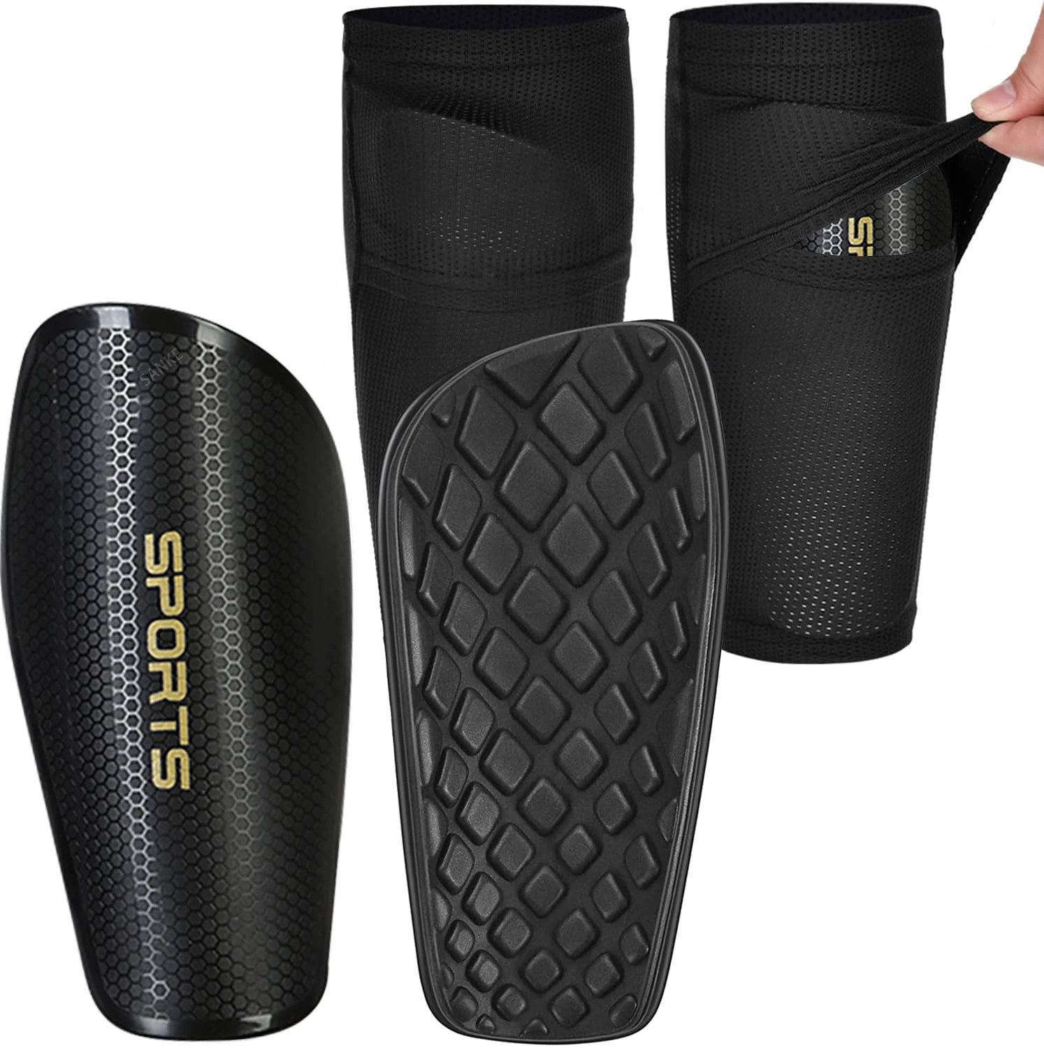 Sanke Soccer Shin Guard Sleeves with Protective Padding - M (B Shin Guard)