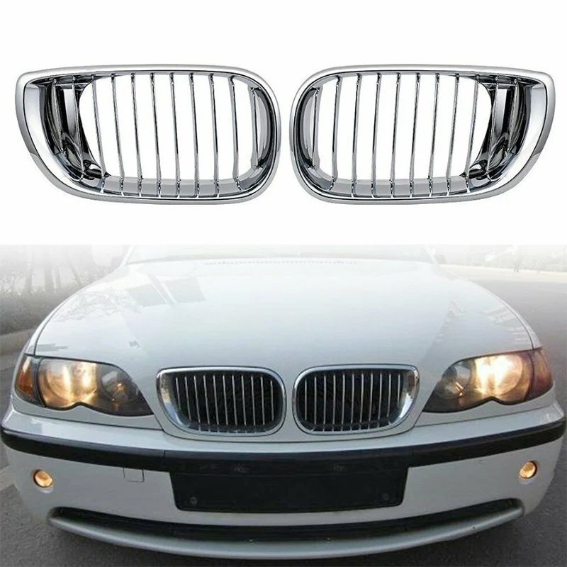 1-Pair-Chrome-Front-Bumper-Kidney-Grill-Fit-for-BMW-E46-4-DOOR-Sedan ...