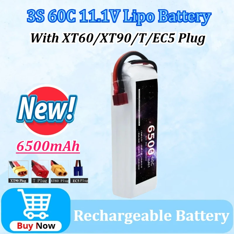 Newly Upgraded 11.1V 6500mAh 3S 60C Max Lipo Battery for Drone RC Car ...
