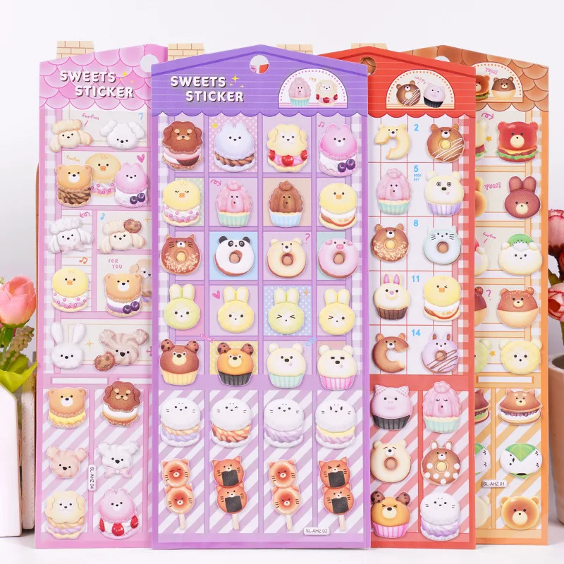 4-PCs-Kawaii-Dessert-Cake-3D-Puffy-Donut-Animals-Sticker-Cute-Stickers ...