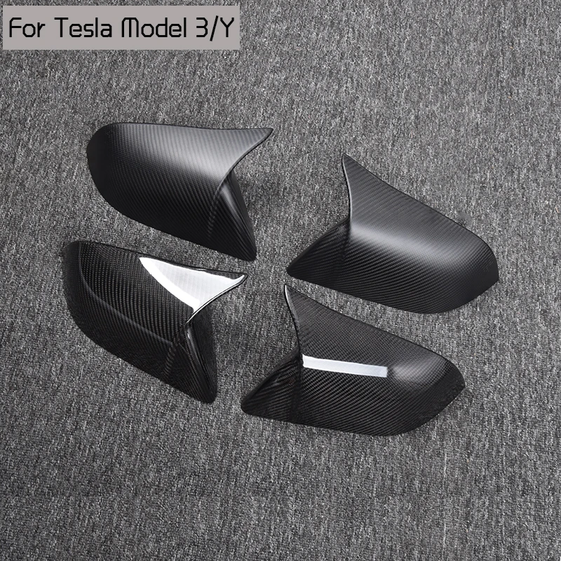 For-Tesla-Model-3-Model-Y-2019-2023-Rear-mirror-cover-Real-carbon-fiber ...