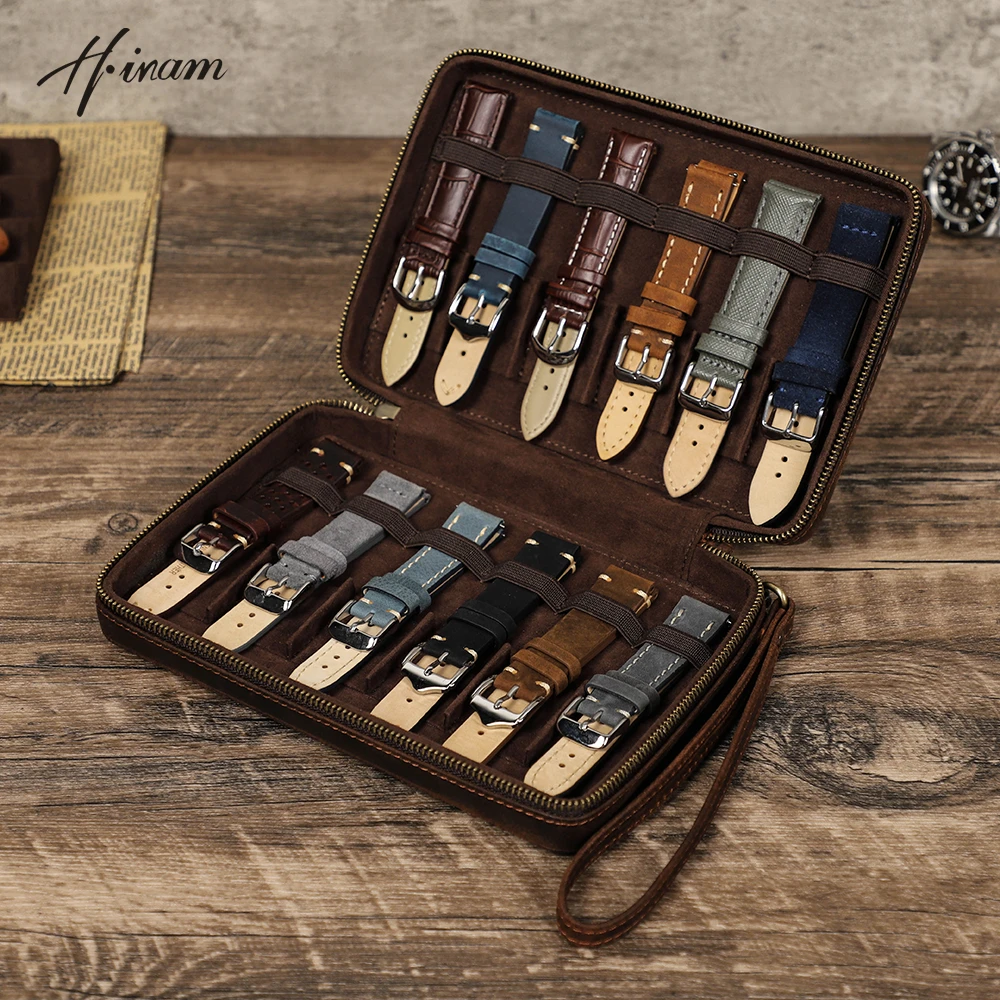 Handmade Crazy Horse Leather Watch Band Case Organizer Watch Strap ...