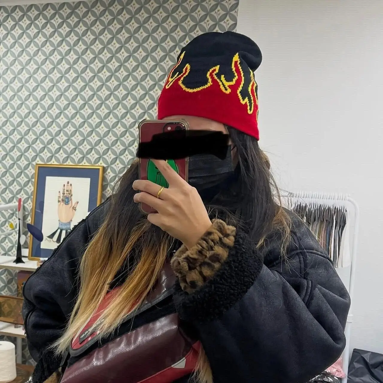 VTG-90s-Flame-Fire-Beanie-Knit-Ski-Hat-Cap-Rave-Skate-Grunge-Mall-Goth ...