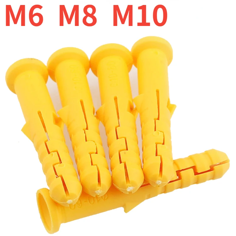 10-20-50pcs-Yellow-Ribbed-Plastic-M6-M8-M10-Anchor-Wall-Plastic ...