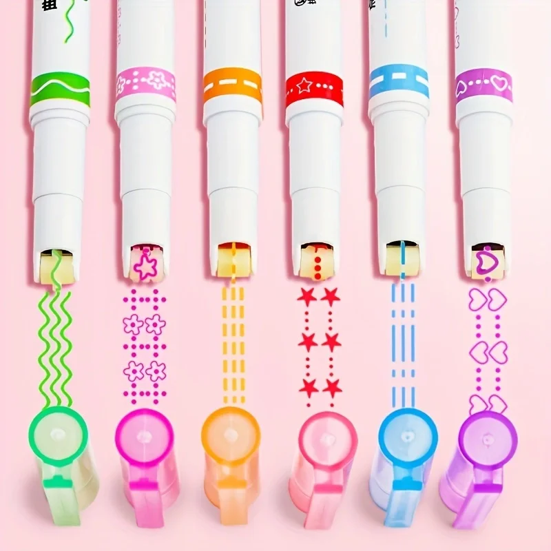 6Pcs-Set-Kawaii-Flowers-Line-Shaped-Highlighter-Pens-Roller-Tip-Curve ...