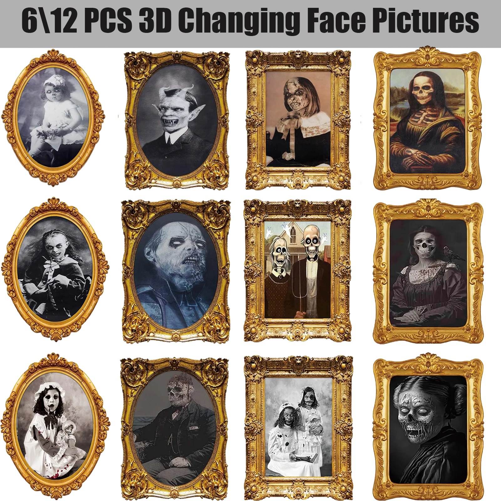 6-18pcs-Halloween-3D-Change-Face-Expression-Moving-Ghost-Portrait-Photo ...