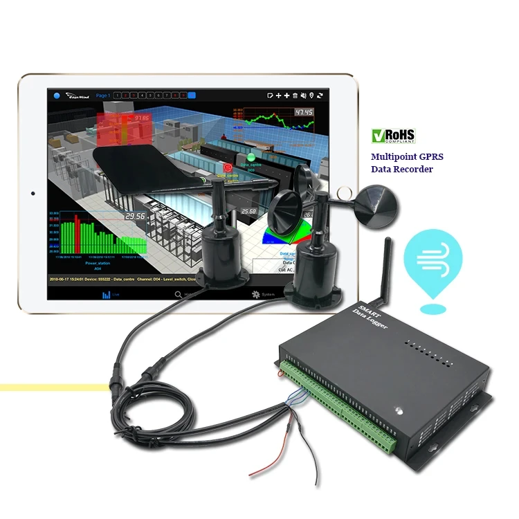 4G GPRS gsm real-time remote monitoring data logger anemometer wind ...