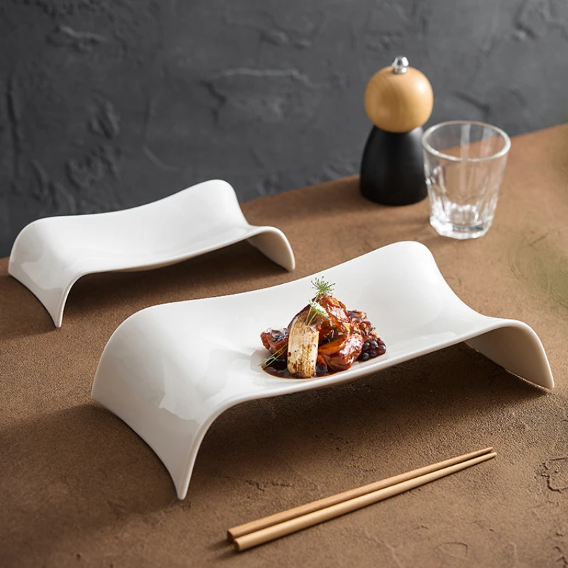 Plato-de-comida-occidental-Rectangular-de-cer-mica-blanca-plato-de-cena ...