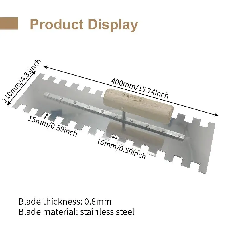 40cm Stainless Steel Standard Square Notch Tiling Trowel Both Sides ...