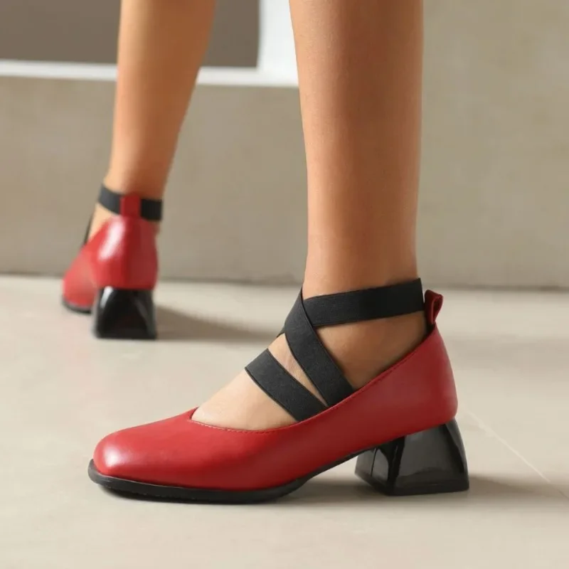 Autumn-4-5cm-Comfortable-Mid-Heel-Elastic-Strap-Single-Shoes-Solid ...