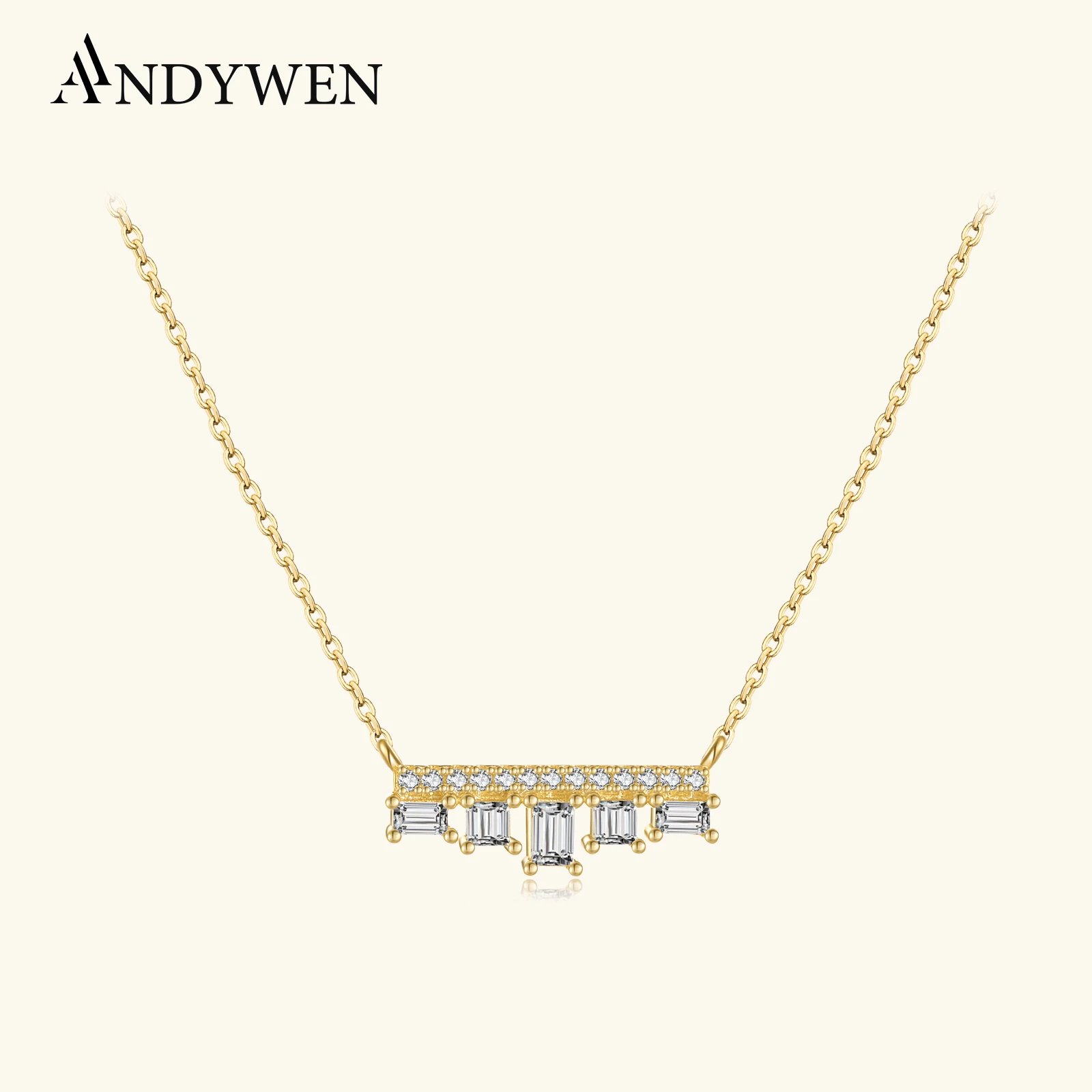 ANDYWEN 925 Sterling Silver Geometric Charm Baguette Zircon CZ Long ...