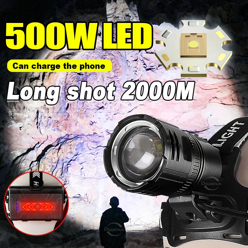 1000000LM LED Headlamp 500W White Laser Headlight LED Head Flashlight ...