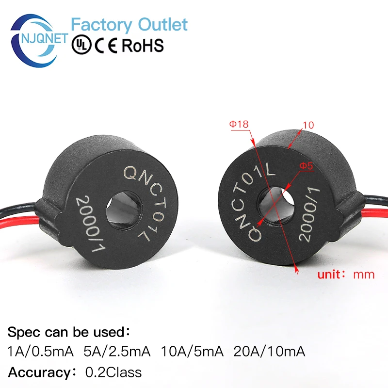 Small Current Transformer QNCT01L 5A 5mA 5A 2.5mA 1000 1 2000 1 ring ...